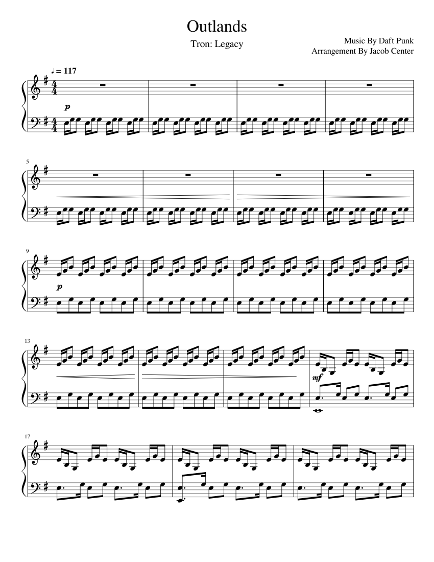 Tron: Legacy: Outlands Sheet Music for Piano (Solo) | MuseScore.com