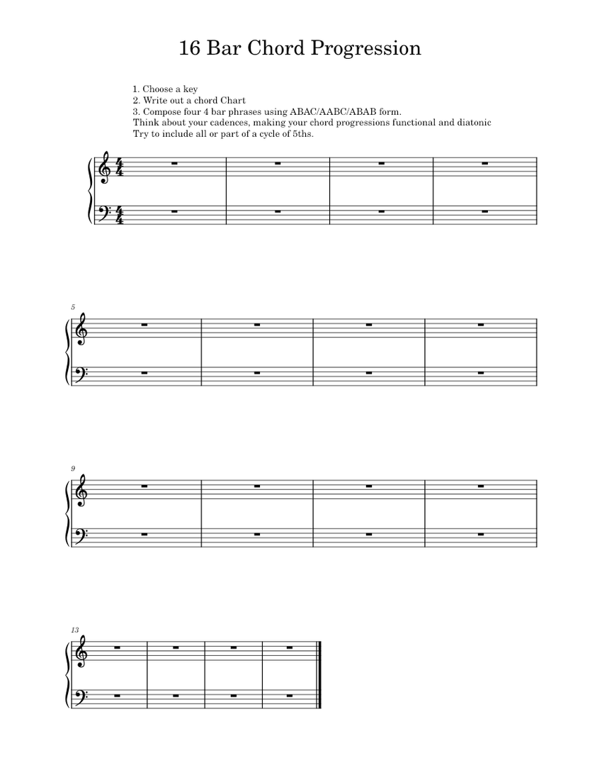 Writing a 16 Bar Chord Progression Sheet Music for Piano (Solo) easy ...