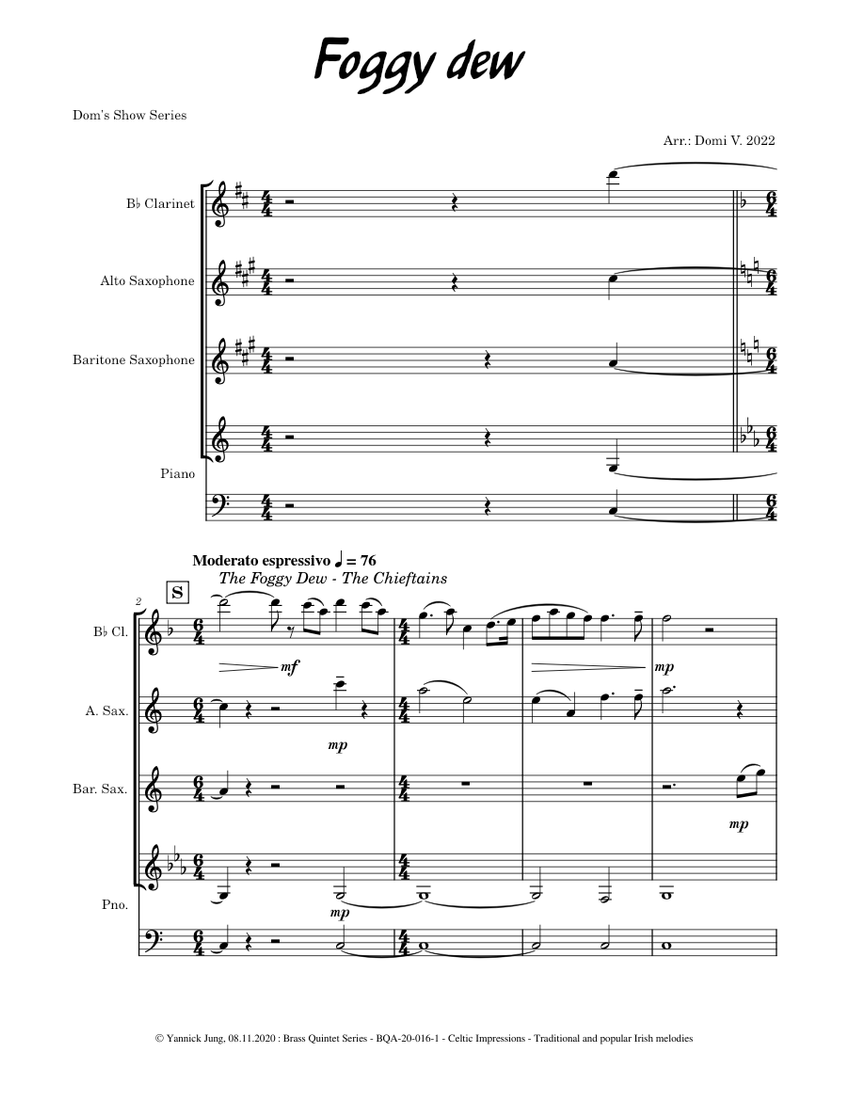 Fog Sheet Music for Piano, Clarinet in b-flat, Saxophone alto ...