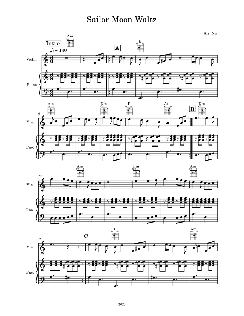 Sailor Moon theme song (Moonlight Densetsu) – Misc Cartoons Sheet Music ...