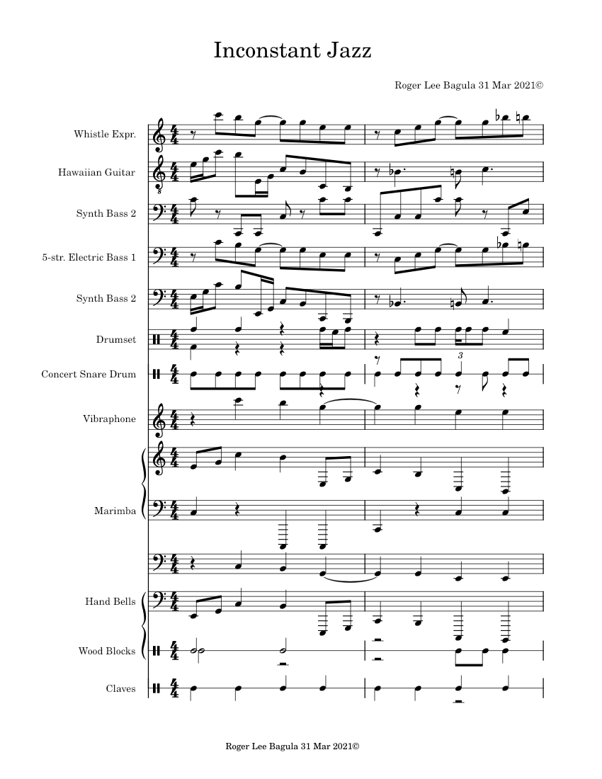 Inconstant Jazz Self-Similar Sheet music for Kazoo, Vibraphone, Snare ...