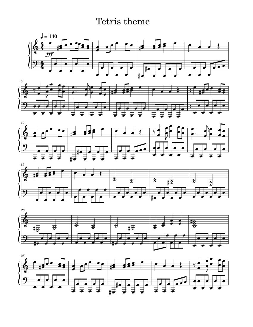 Tetris Theme – Hirokazu Tanaka Tetris Theme Sheet music for Piano (Solo ...