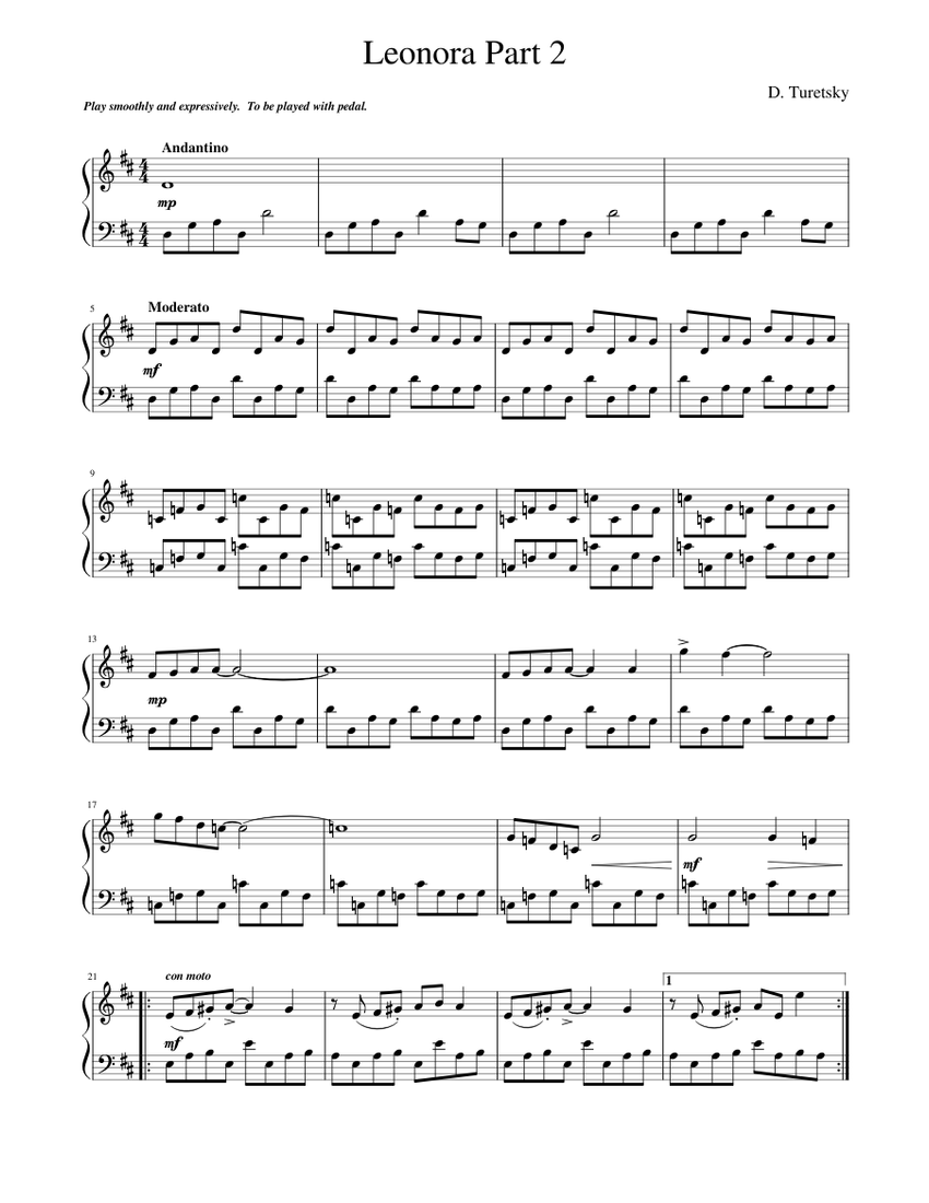 Leonora Part 2 Sheet Music for Piano (Solo) Easy | MuseScore.com