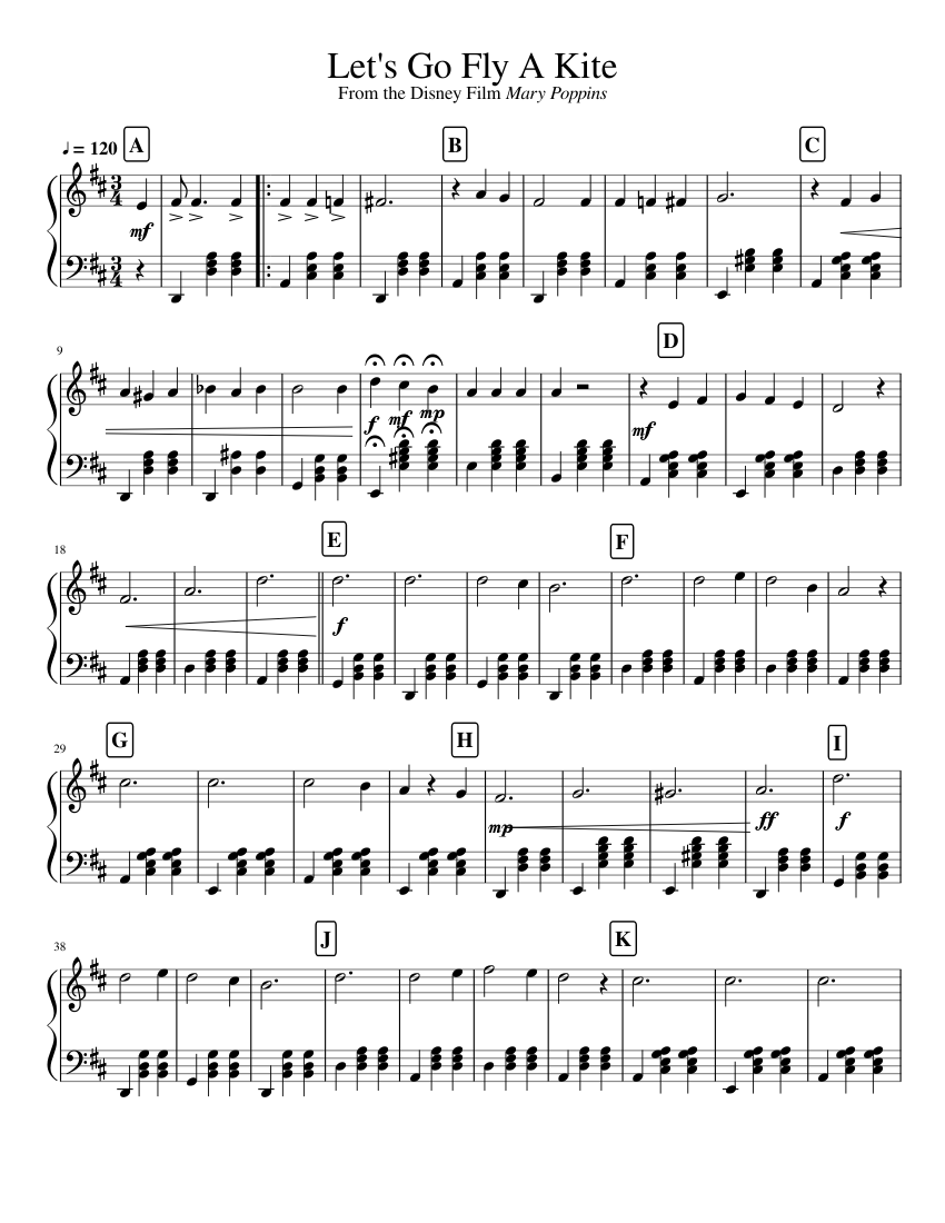 Let's Go Fly A Kite Sheet Music for Piano (Solo) Easy | MuseScore.com