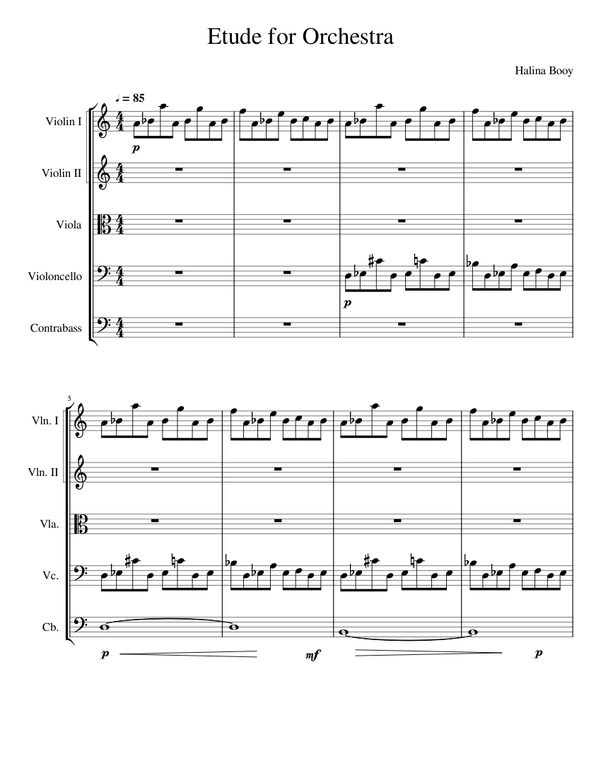 Etude for Orchestra Score Sheet music for Contrabass, Violin, Viola ...