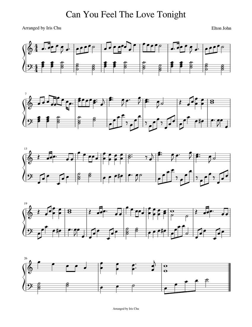 Can You Feel The Love Tonight Easy Version Sheet Music for Piano (Solo) | MuseScore.com