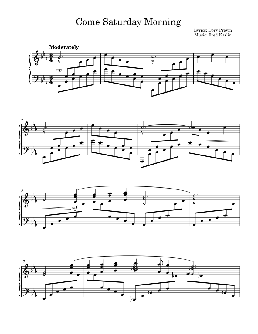 Come Saturday Morning Sheet music for Piano (Solo) | Musescore.com
