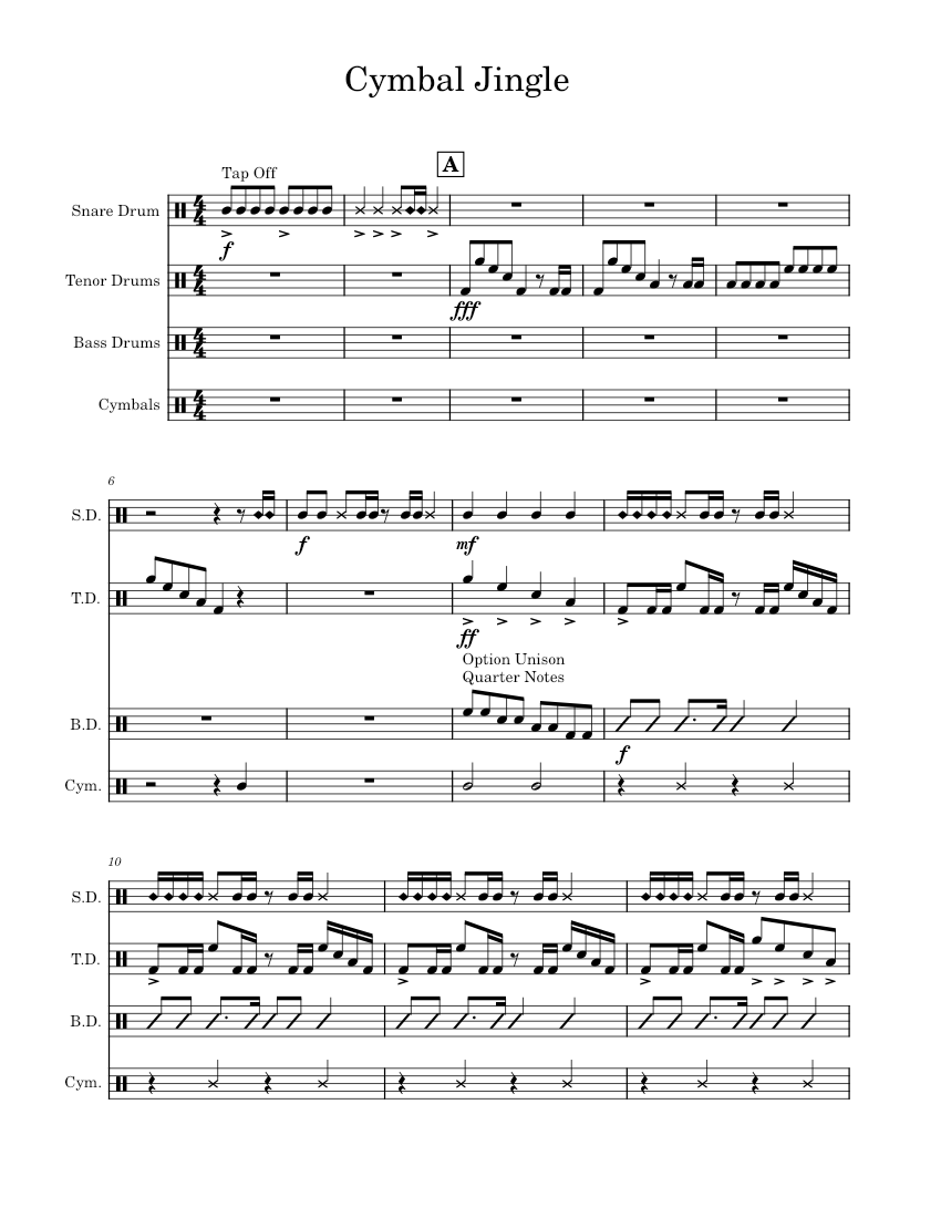 .Cymbal Jingle Sheet music for Snare drum, Crash, Tenor drum, Bass drum ...