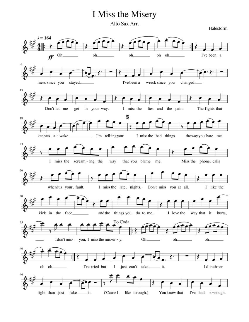 I Miss the Misery Sheet Music for Saxophone alto (Solo) | MuseScore.com