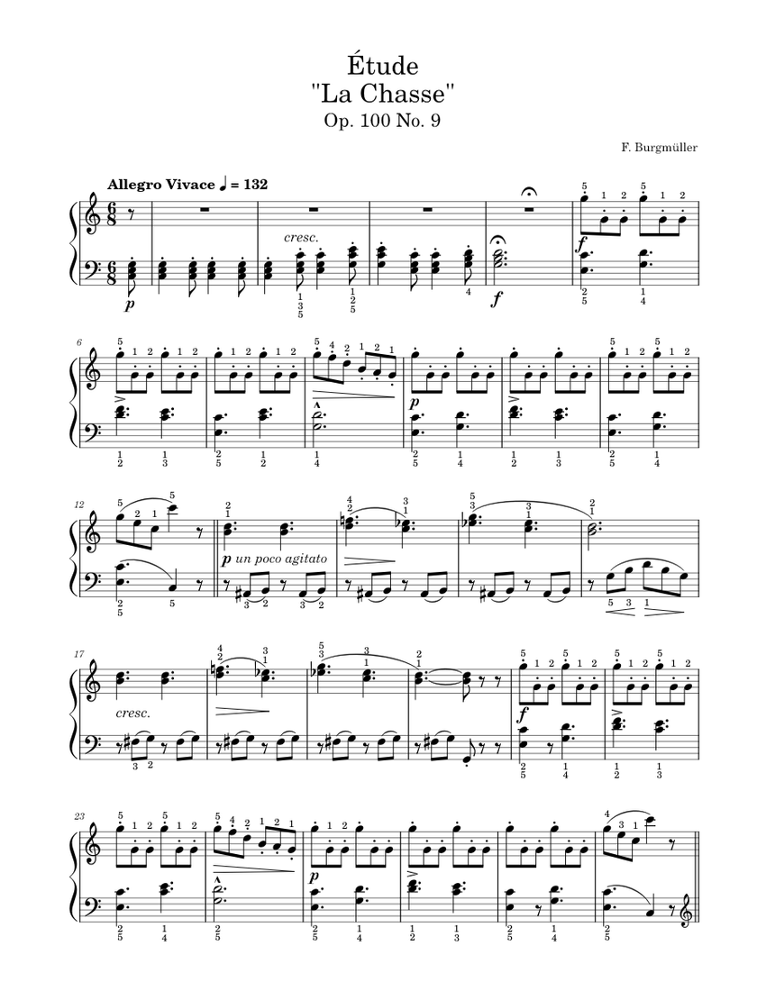 Étude Op. 100 No. 9 "The Chase" Sheet Music for Piano (Solo) easy ...