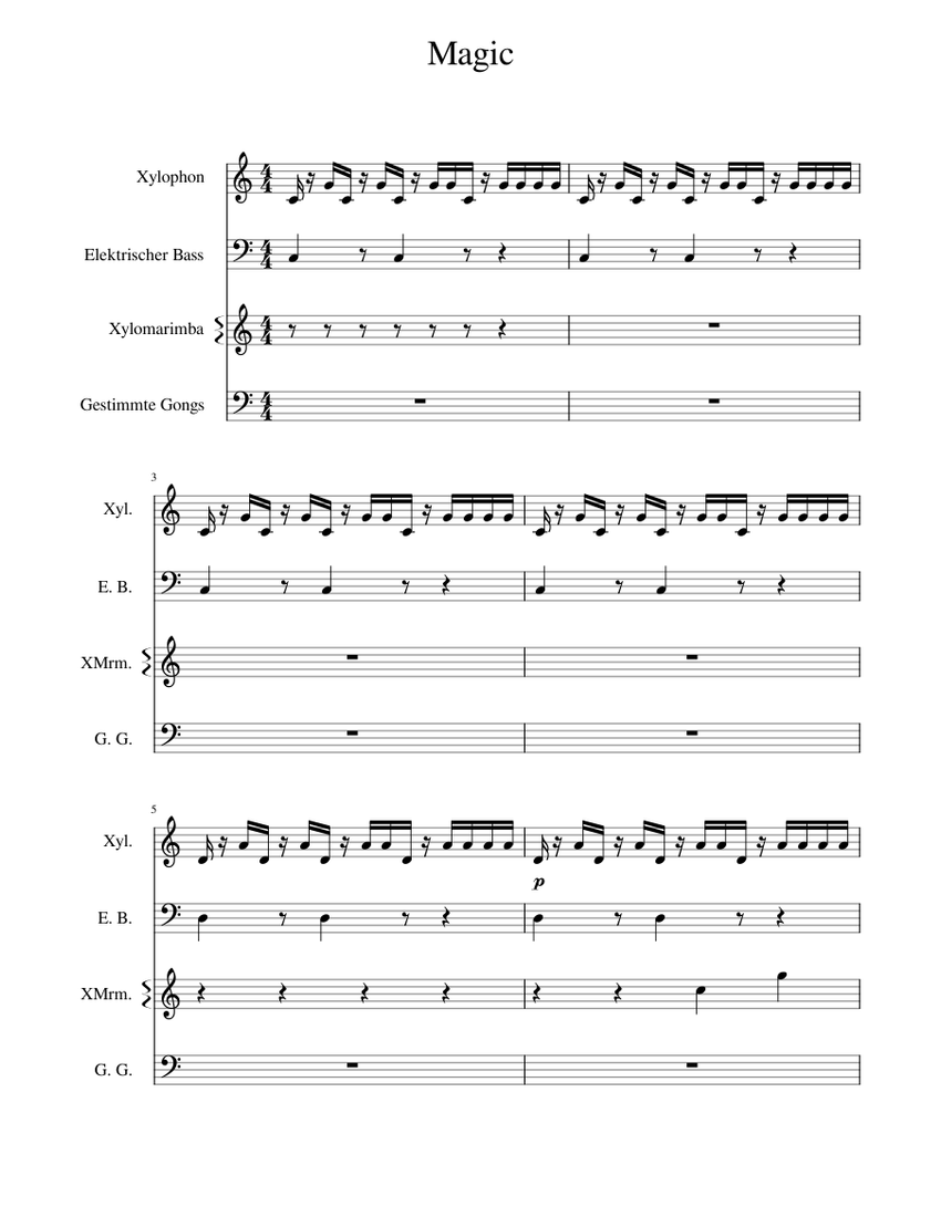 Magic Sheet music for Bass guitar, Xylophone, Gong (Percussion Ensemble ...