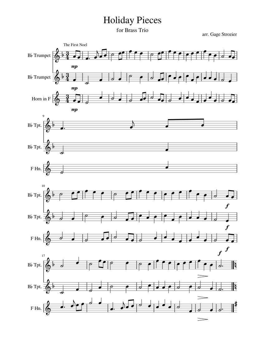 Holiday Trio Sheet Music for Trumpet in b-flat, French horn (Brass Trio ...