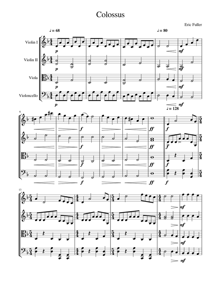 Colossus Sheet Music for Violin, Viola, Cello (String Quartet ...