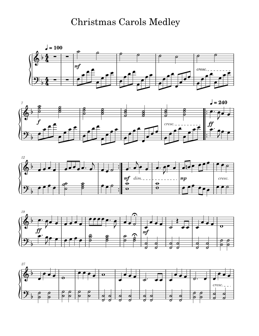 Christmas Carols Medley Complete Sheet Music for Piano (Solo) easy ...