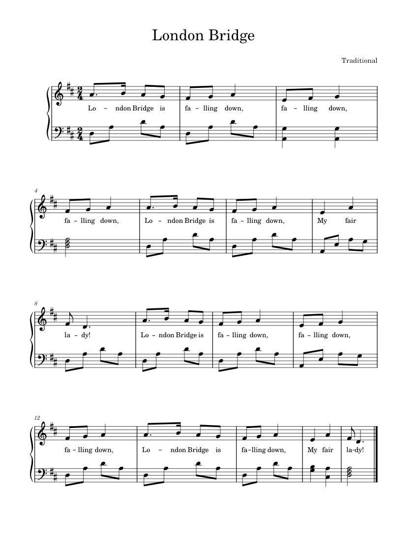 LONDON BRIDGE – Trad. English London Bridge Sheet music for Piano ...