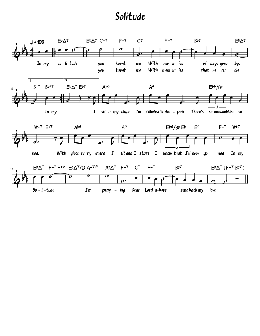 Solitude – Duke Ellington Sheet Music with Chords for Piano (Solo) easy ...