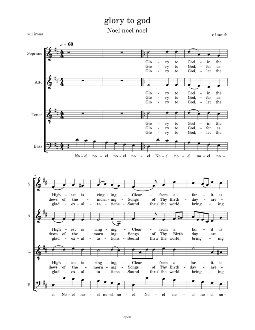 glory to god Sheet music for Soprano, Alto, Tenor, Bass voice (Choral ...