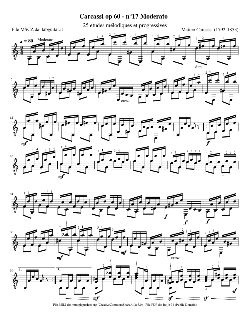 Carcassi op 60 - n°17 Moderato Sheet music for Guitar (Solo ...