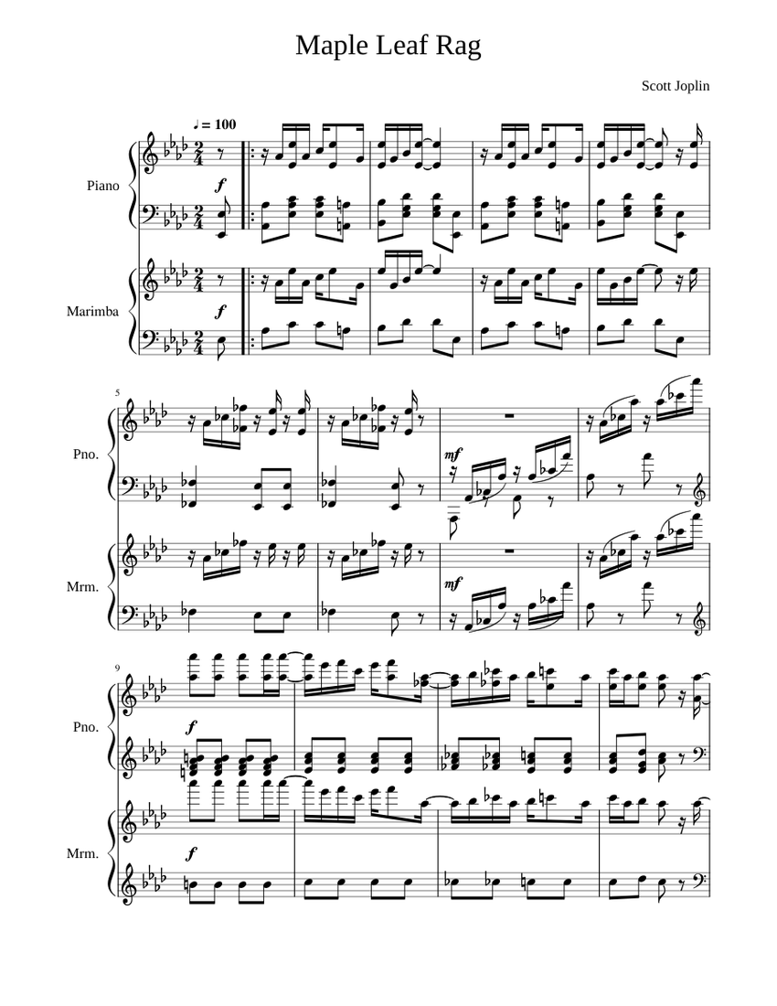 Maple_Leaf_Rag Sheet music for Piano, Marimba (Mixed Duet) | Musescore.com