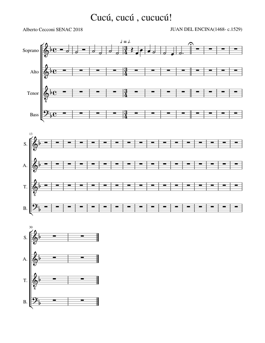 Cuc cuc cucuc Sheet music for Soprano, Alto, Tenor, Bass voice (SATB ...