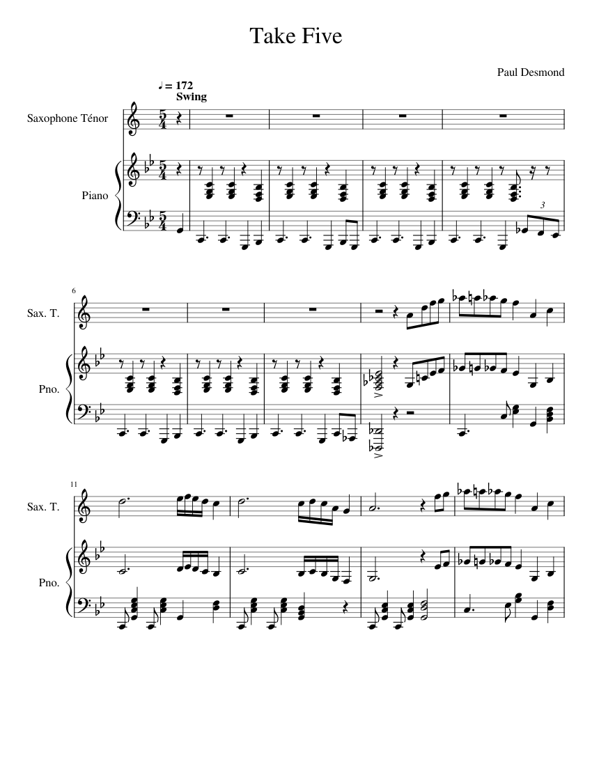 Take_Five Sheet music for Piano, Saxophone tenor (Solo) | Musescore.com