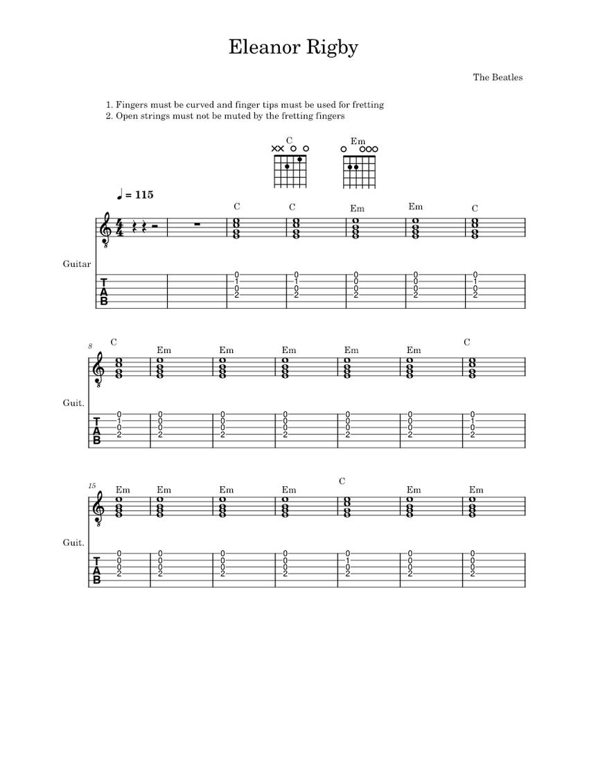 Eleanor rigby – The Beatles Eleanor Rigby Sheet Music and Tab with ...