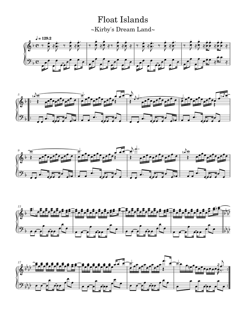 Float Islands - Kirby's Dream Land Sheet Music for Piano (Solo ...