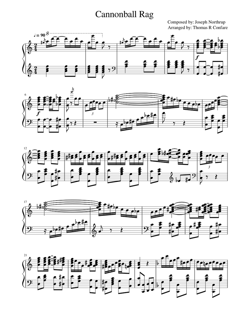 Cannonball Rag Sheet Music for Piano (Solo) | MuseScore.com