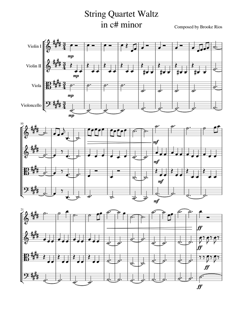 Composition 2 - String Quartet Waltz in c# minor Sheet music for Violin ...