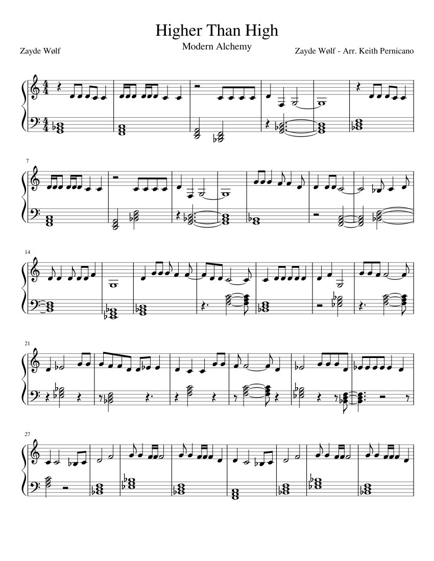 Higher Than High - Zayde Wolf Sheet music for Piano (Solo) Easy ...