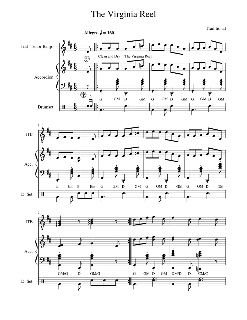 The Virginia Reel - Traditional Sheet Music for Accordion, Drum group ...