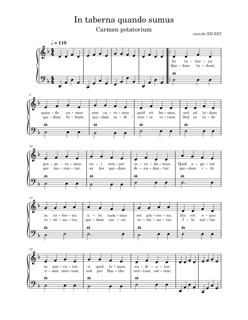 In taberna quando sumus (piano solo) Sheet music for Piano (Solo ...