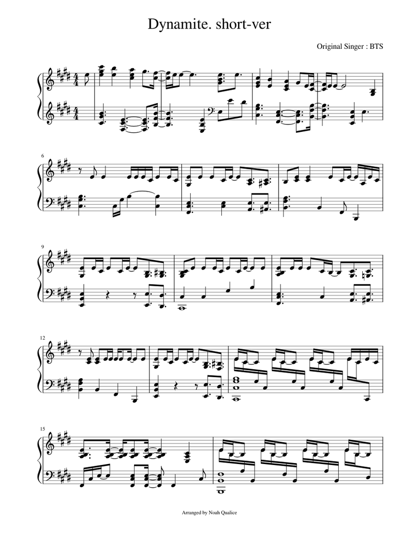 Dynamite Piano Cover Sheet music for Piano (Solo) | Musescore.com