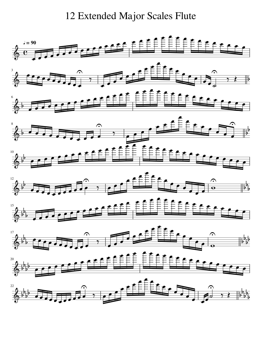 12 Extended Major Scales Flute Sheet Music for Flute (Solo) | MuseScore.com