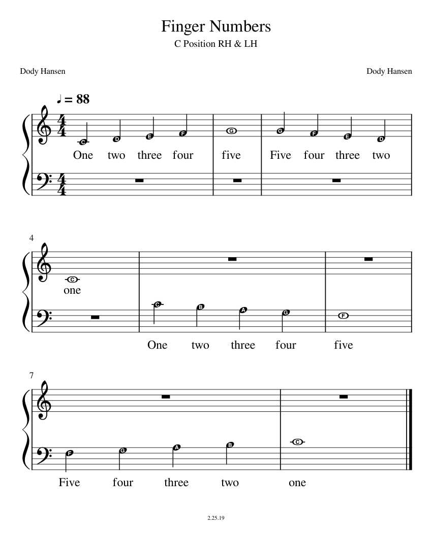 Finger Numbers Sheet Music for Piano (Solo) easy | MuseScore.com