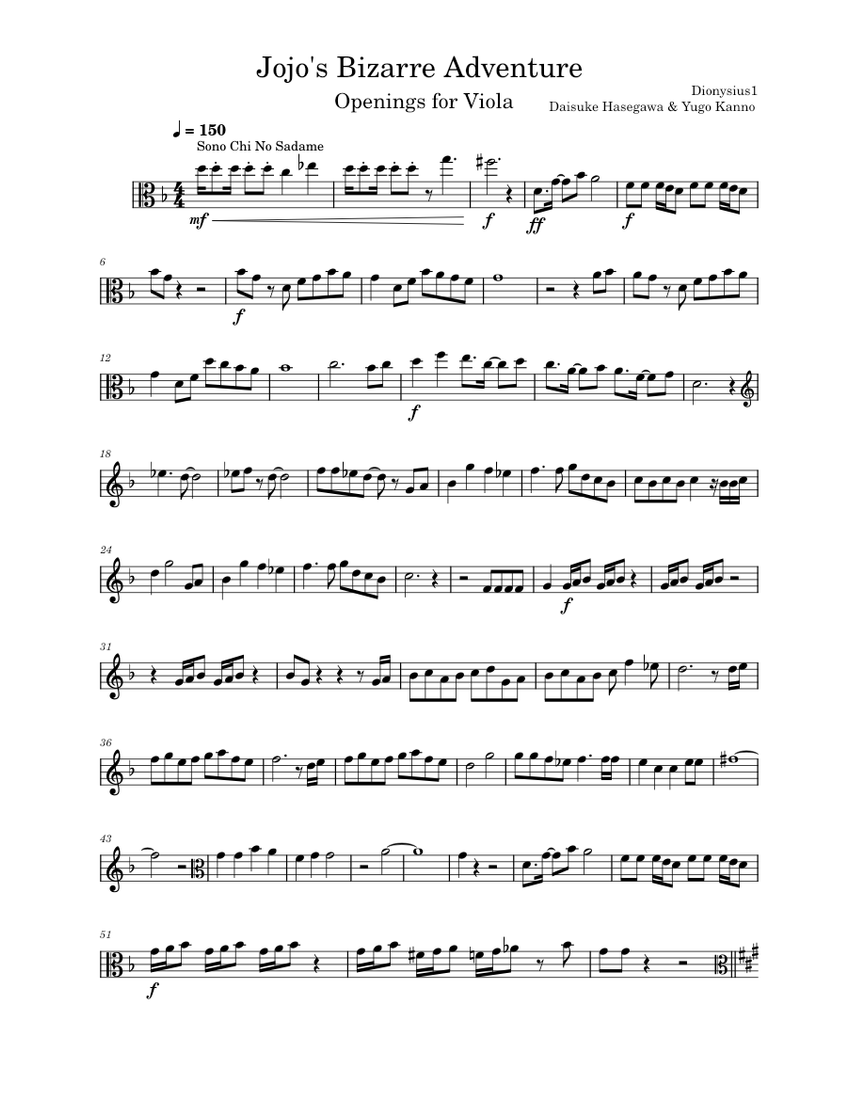 Jojo's Bizarre Adventure Openings for Viola WIP Sheet Music for Viola ...