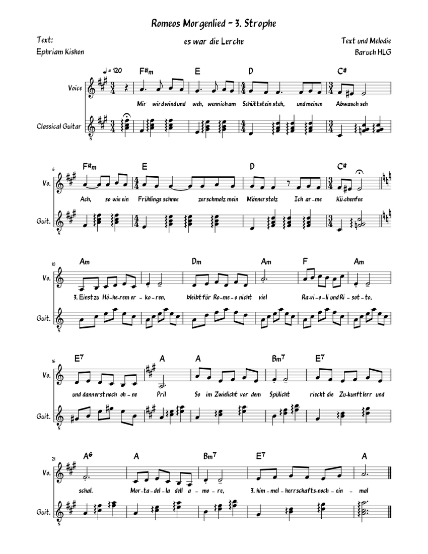 Romeos Morgenlied - 3. Strophe Sheet music for Vocals, Guitar (Mixed ...