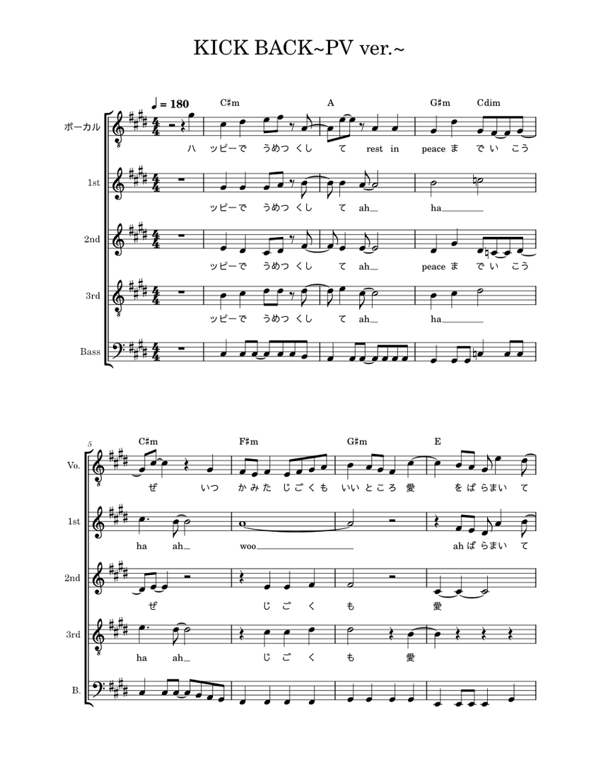 KICK BACK – Kenshi Yonezu (米津 玄師) KICK BACK~PV ver.~ Sheet music for ...