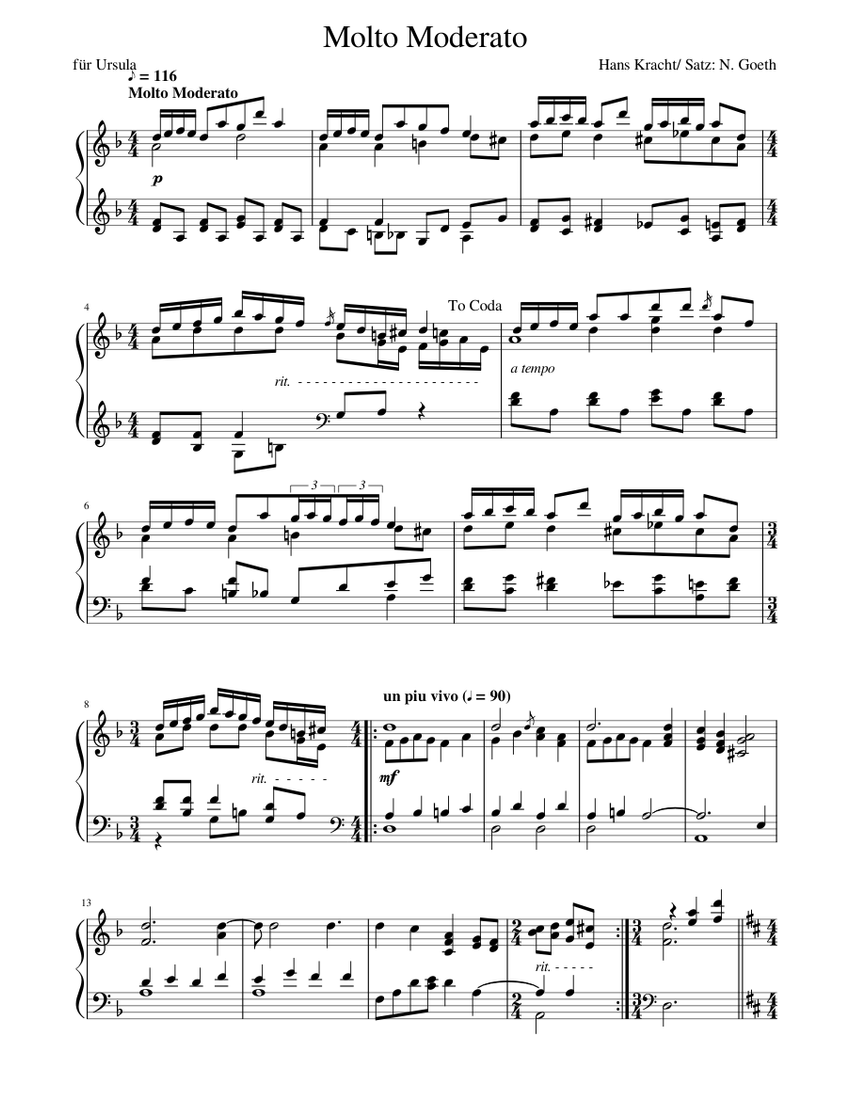 Molto Moderato Sheet Music for Piano (Solo) | MuseScore.com