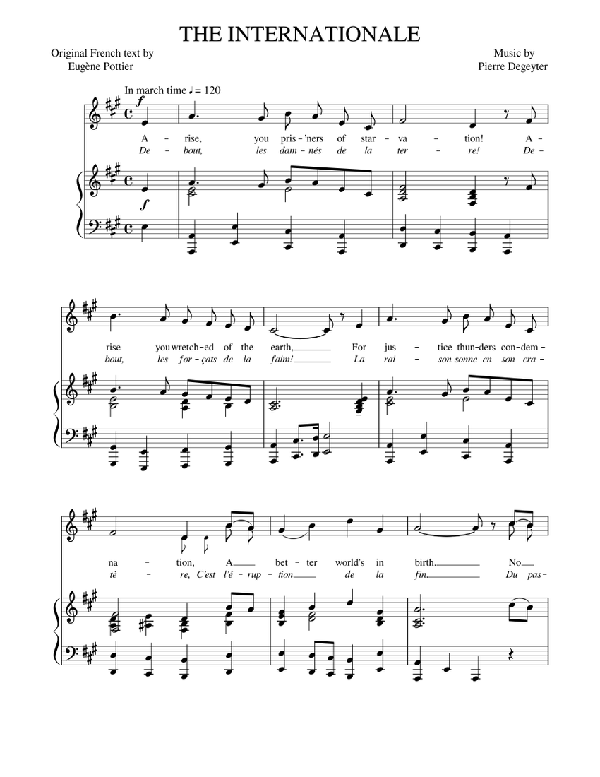 The Internationale (1937) Sheet Music for Piano, Vocals (Solo ...