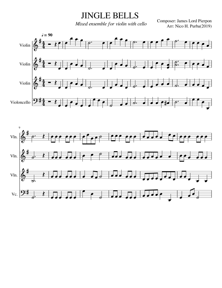 JINGLE BELLS string quartet Sheet Music for Violin, Cello (String ...