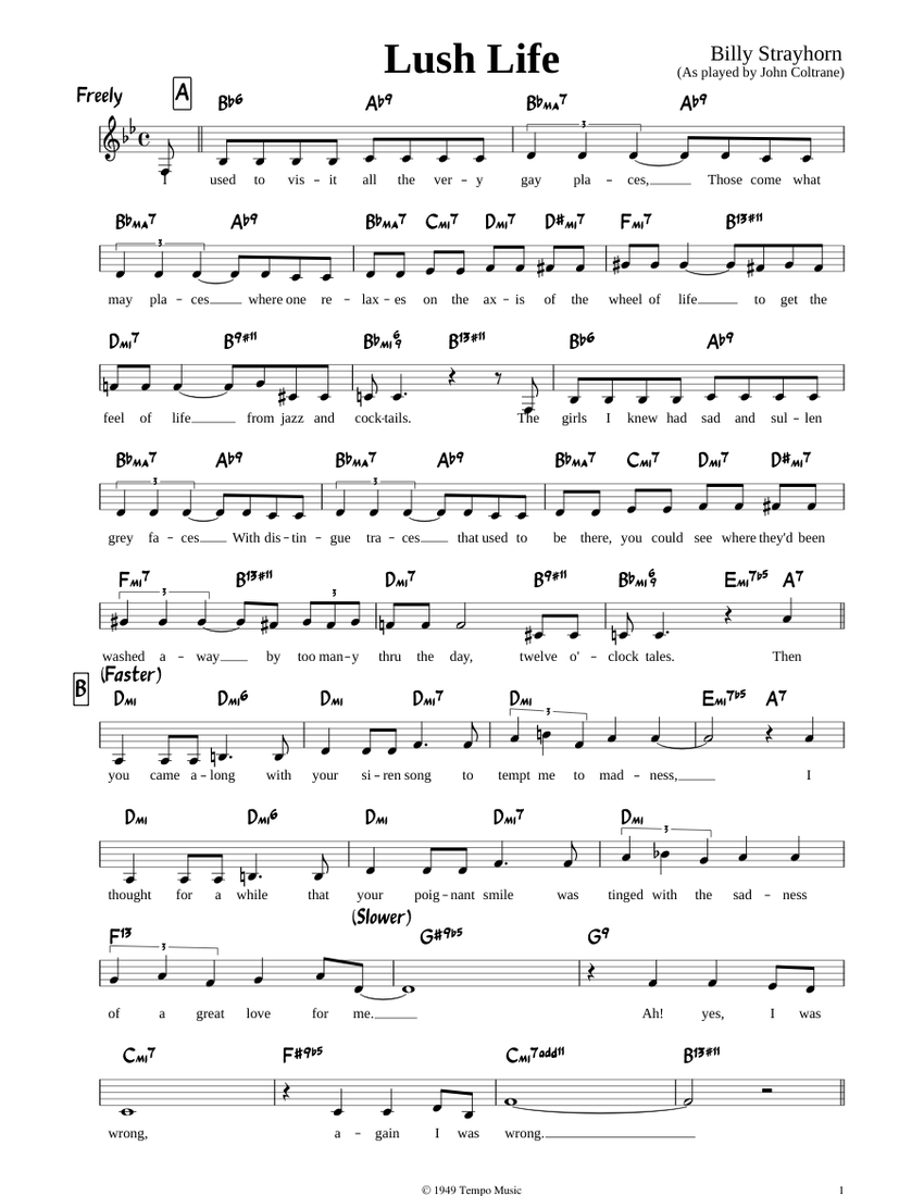 Lush Life in Bb Sheet Music for Piano (Solo) Easy | MuseScore.com