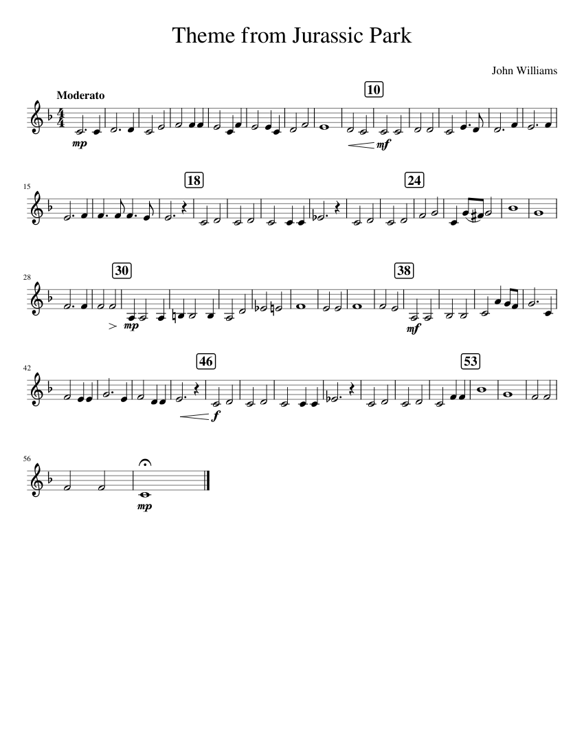Theme from Jurassic Park Sheet music for French horn (Concert Band ...