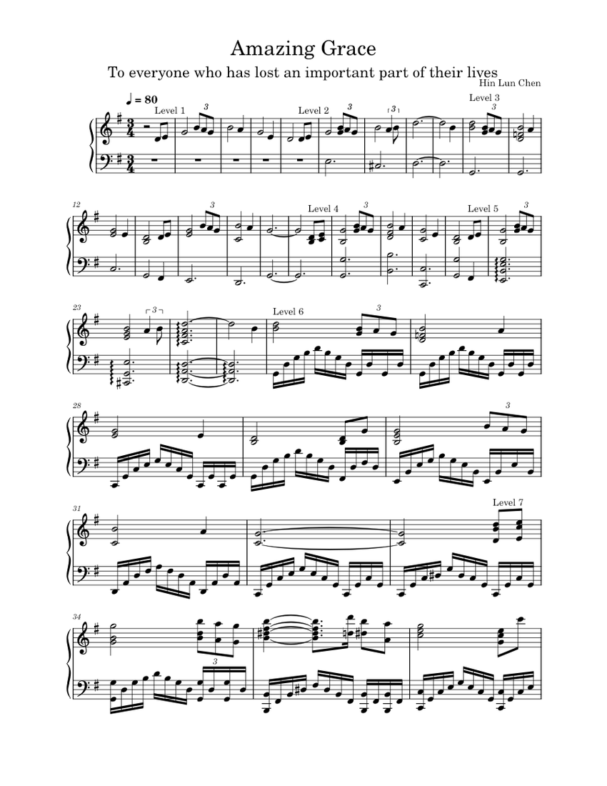 9 Levels of Amazing Grace Sheet Music for Piano (Solo) | MuseScore.com