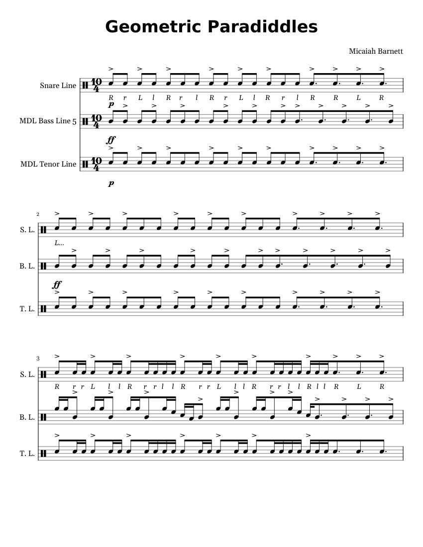 Geometric Paradiddles Sheet music for Snare drum, Tenor drum, Bass drum (Percussion Trio ...