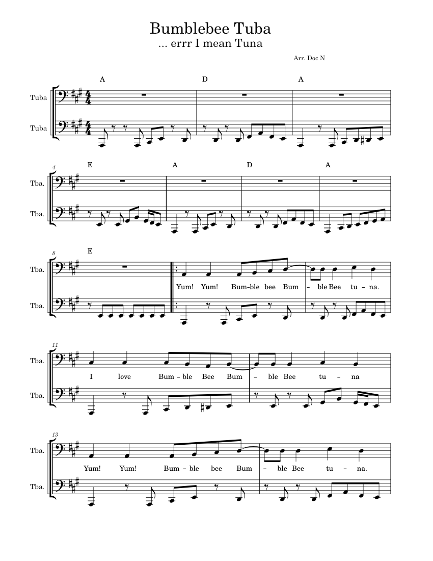 Bumblebee Tuna Jingle – unknown composer Bumblebee Tuba A Sheet music ...