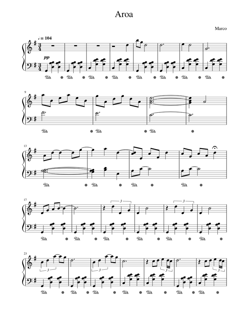 Aroa Sheet music for Piano (Solo) Easy | Musescore.com