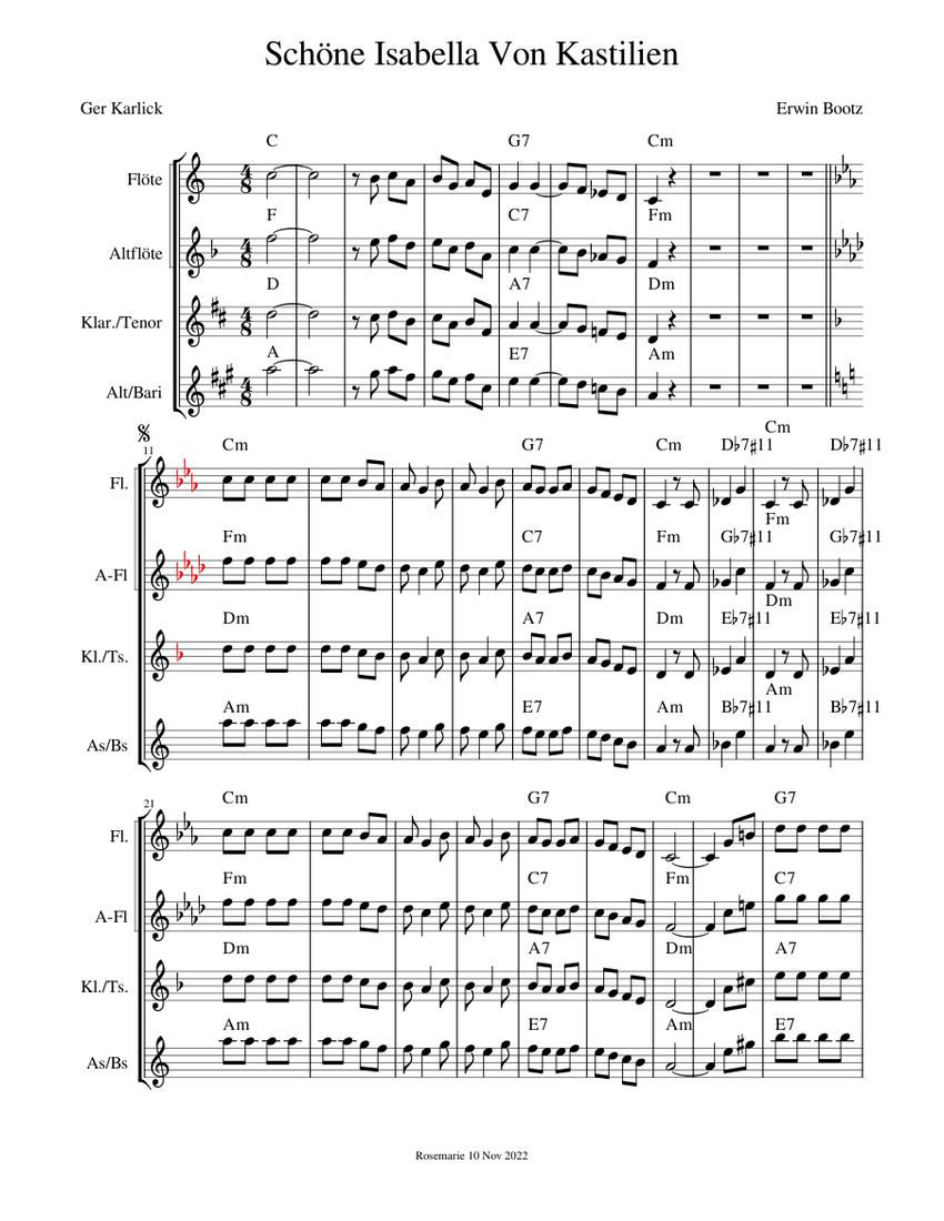 Schöne Isabella Von Kastilien – Erwin Bootz Sheet Music with Chords for ...