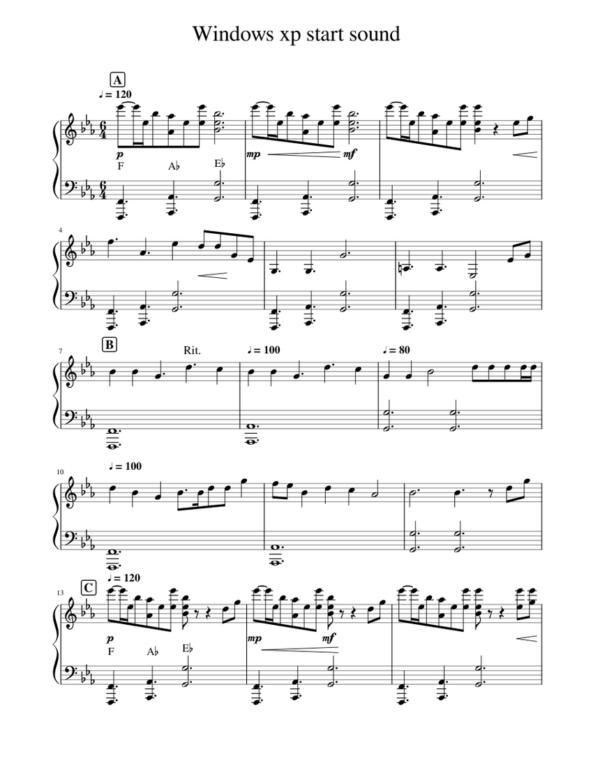 Windows xp theme Sheet Music with Chords for Piano (Solo) | MuseScore.com