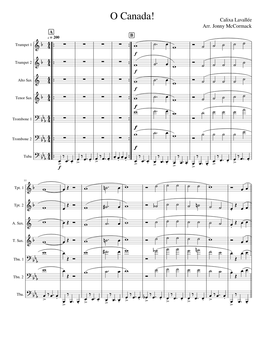 O Canada! Sheet music for Trombone, Tuba, Saxophone alto, Saxophone ...